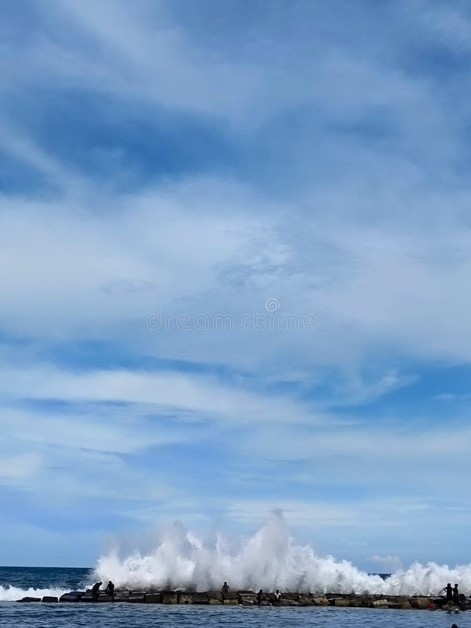 Huge Waves Hit the Beach Barrier Stock Image - Image of freezing, waves ...