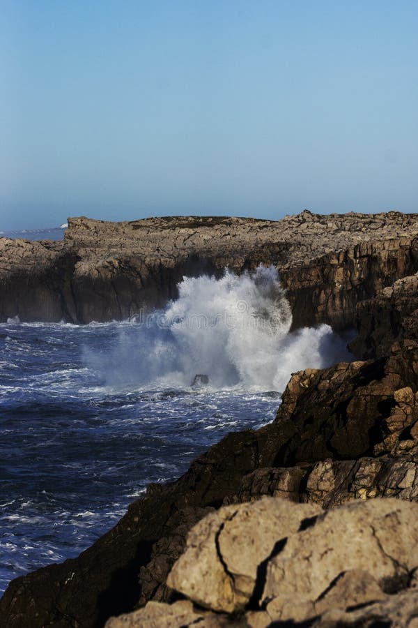 Huge Waves Hitting the Cliff and Exploding Stock Image - Image of ...