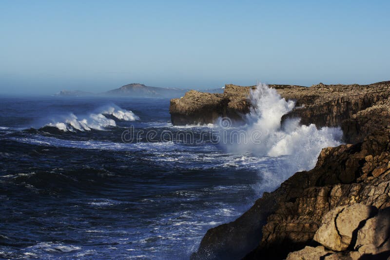 Huge Waves Hitting the Cliff and Exploding Stock Photo - Image of coast ...