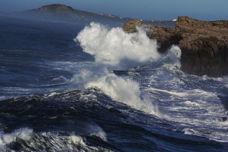 Huge Waves Hitting the Cliff and Exploding Stock Image - Image of north ...