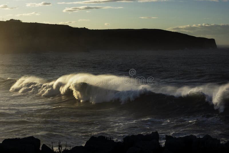 Huge Waves Hitting the Cliff and Exploding Stock Image - Image of ...