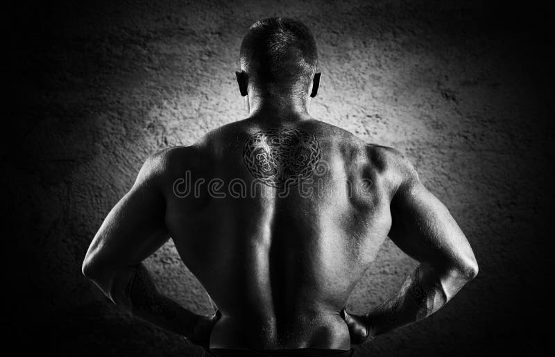 Huge Weightlifter Stands with His Back To the Camera and Shows H Stock ...
