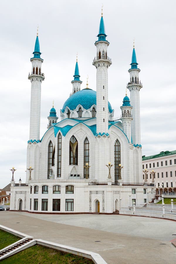 Huge White City Mosque with Blue Domes and Minarets Editorial Image ...