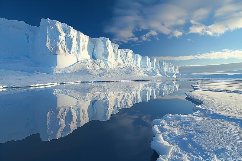 A Huge White Ice Wall Reflects in the Water of the Arctic Ocean Stock ...