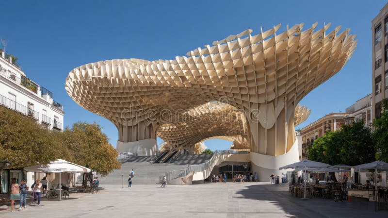 A Huge Wooden Blob Shaped Canopy Over a Public Square Generative AI Stock Illustration ...
