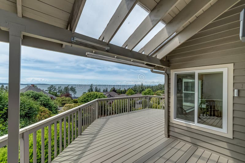 Huge Wooden Deck Overlooking Amazing Forest and Ocean View Stock Photo ...