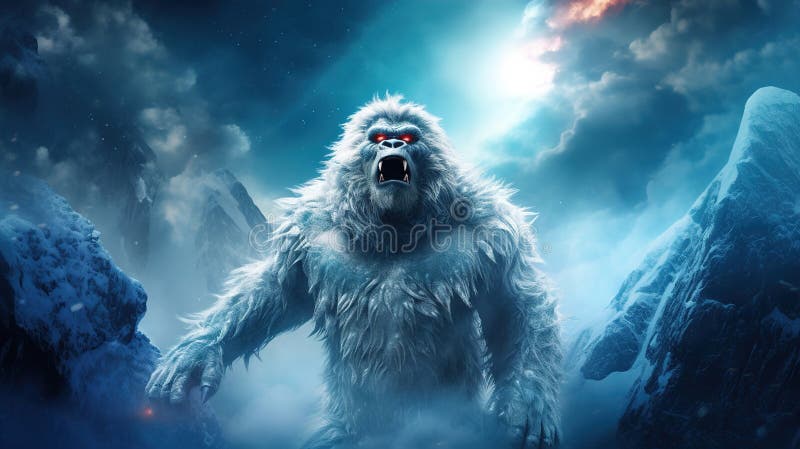 Huge Yeti on the Background of a Winter Landscape. Stock Illustration ...
