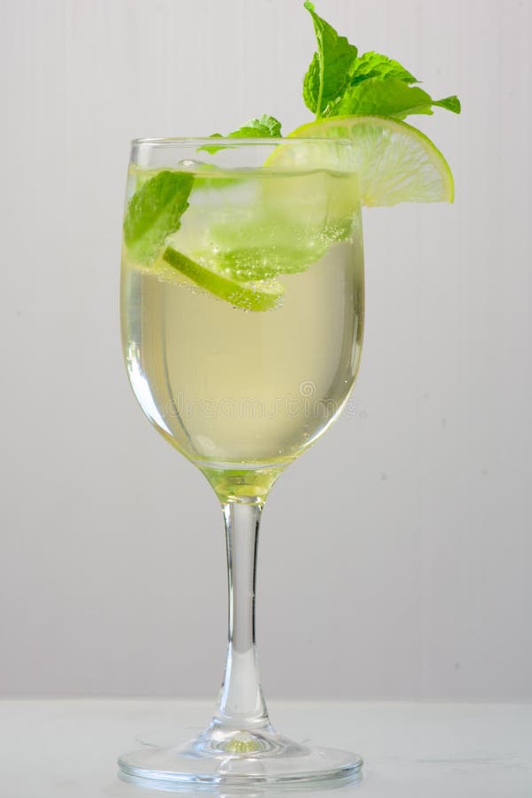 Hugo Champagne Drink with Elderflower Syrup, Mint and Lime Stock Image ...