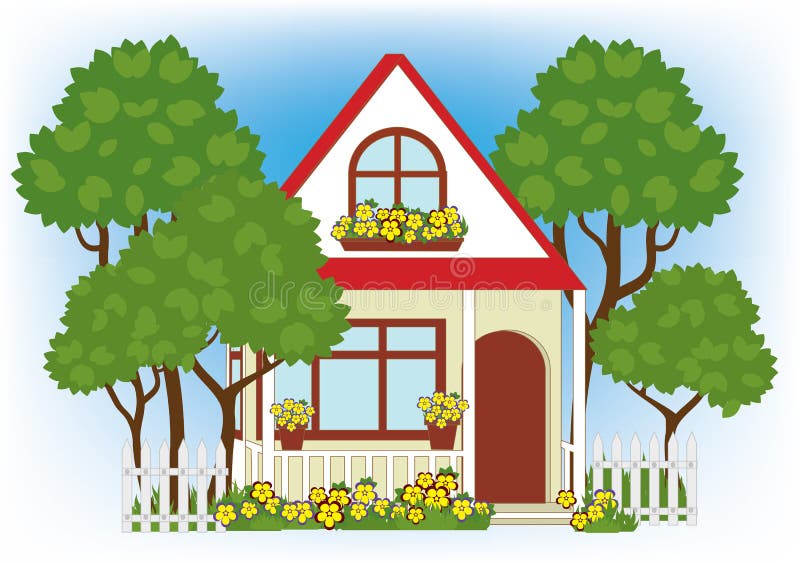 Huis en Tuin vector illustratie. Illustration of architectuur - 51795810