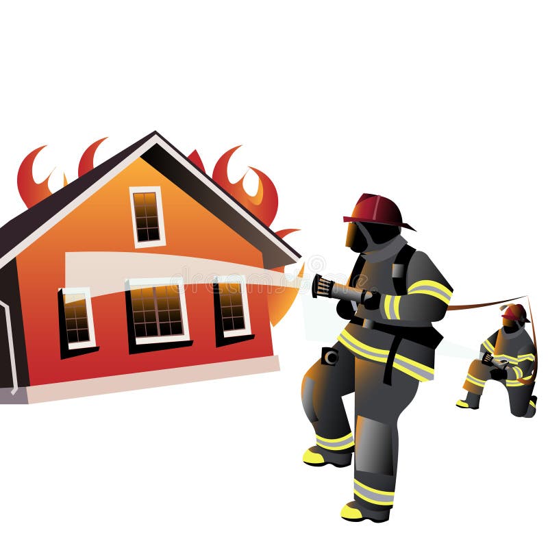 Brandbestrijder Die Brandend Huis Proberen Uit Te Zetten Vector ...