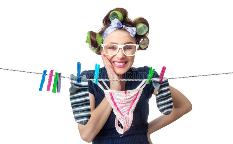 Huisvrouw Met Natte Kleren Over Wit Stock Foto - Image of kleren ...