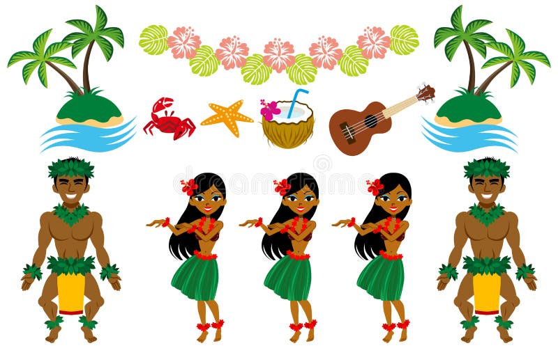 Hula Dancer And Hawaiian Image Set Stock Vector Illustration Of Hair