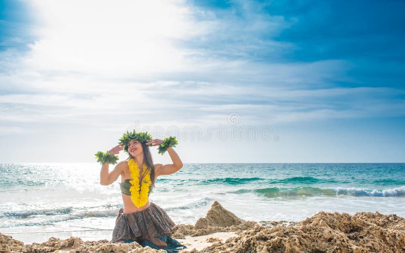Hula Dancer Woman on the Beach Stock Photo - Image of pretty, woman ...