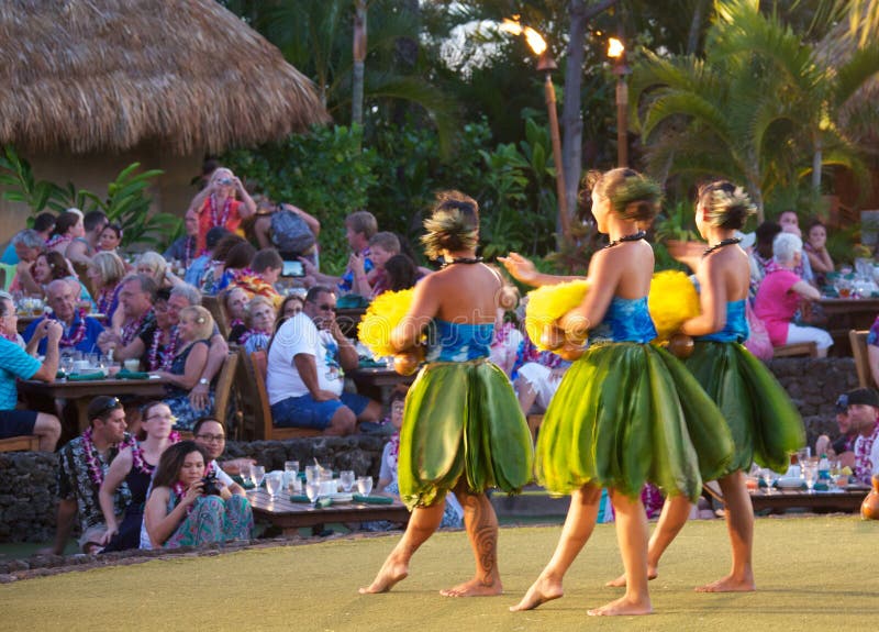 Beautiful Young Polynesian Woman and Man Performing Traditional Hula ...