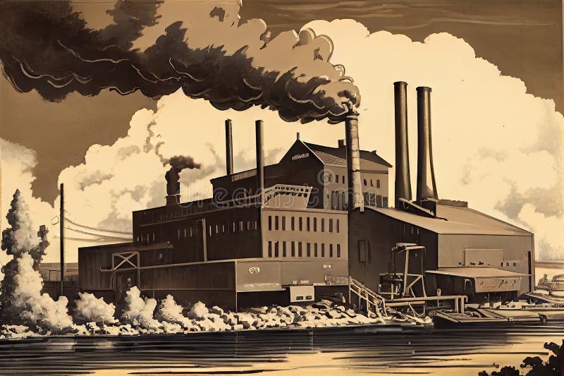 Hulking Paper Mill, with Steam and Smoke Billowing from Its Stacks ...