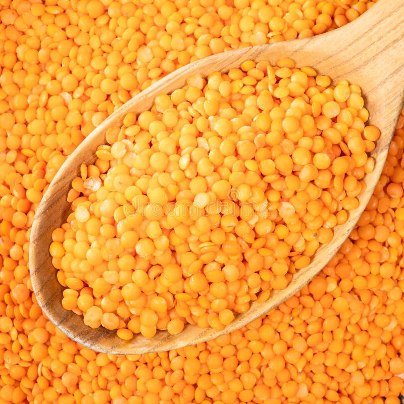 Hulled Red Lentils in Wooden Spoon Closeup Stock Photo - Image of seed ...