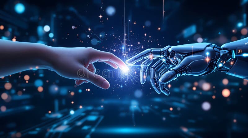 Human and AI Collaboration Concept with Futuristic Technology. Stock ...