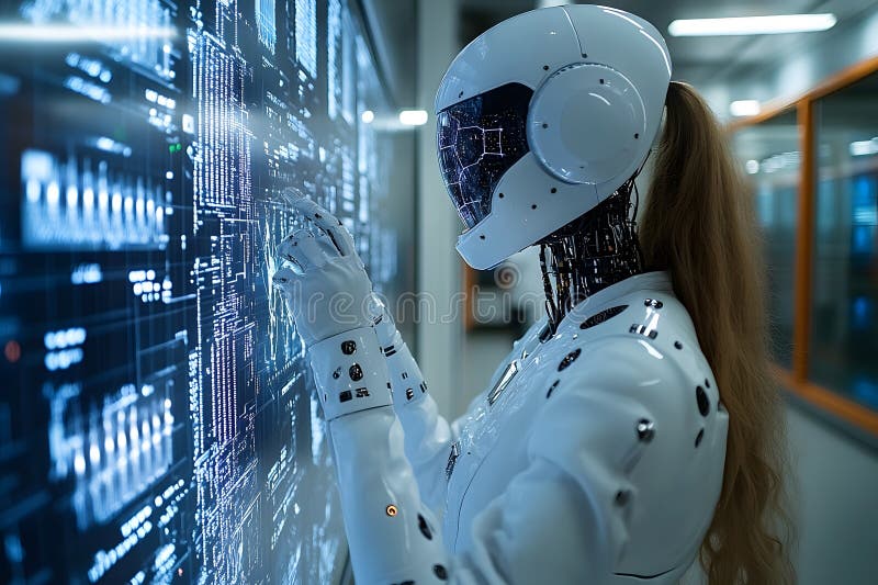 Human and AI Collaboration in a High-tech Lab Stock Illustration ...