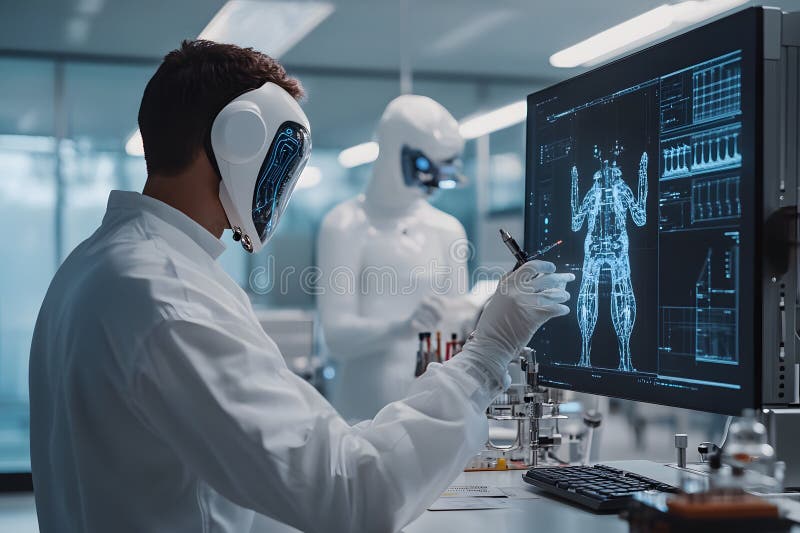 Human and AI Collaboration in a High-tech Lab Stock Illustration - Illustration of clinical ...