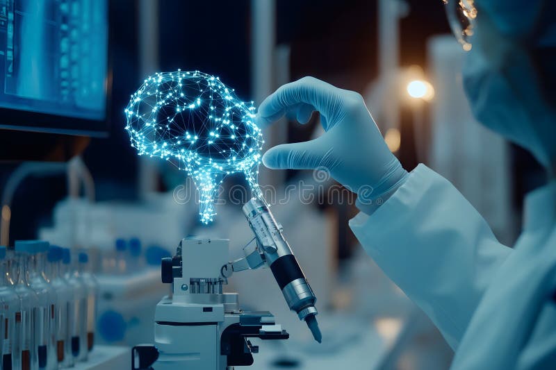 Human and AI Collaboration in a High-tech Lab Stock Illustration ...