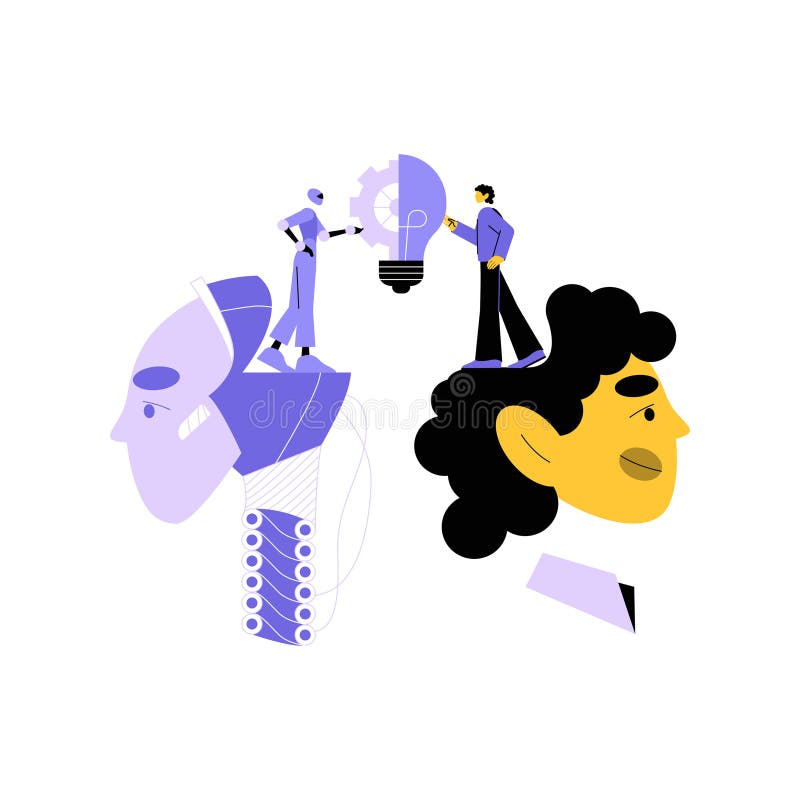 Human and AI Collaborating on Ideas in Flat Vector Illustration ...