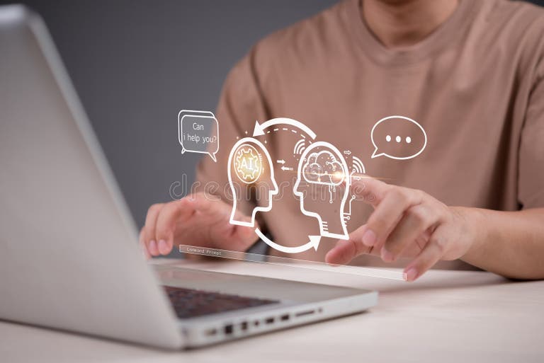 Human and AI Interaction in Modern Technology. a Person Using a Laptop ...