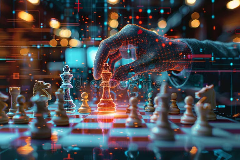 Human and AI Interface Playing Chess in a Digital Concept Artwork Stock ...