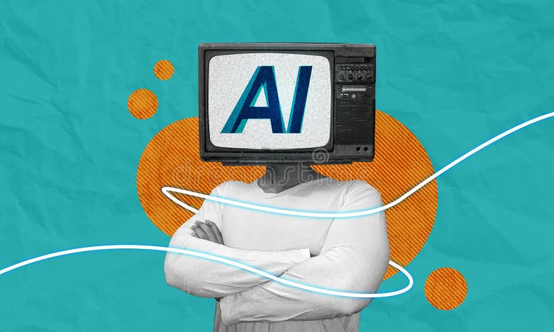Human with AI TV Head Collage Art Stock Photo - Image of human, modern ...