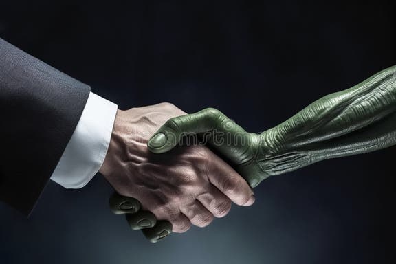Human and Alien are Shaking Hands - Generative AI Stock Illustration ...