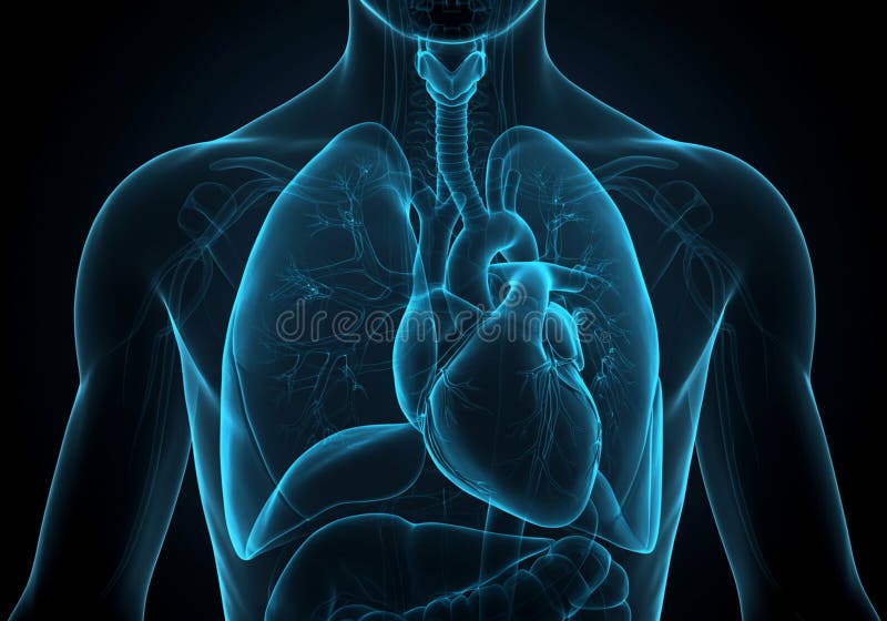 Human Anatomy: Heart and Lungs X-Ray Visualization Stock Illustration ...