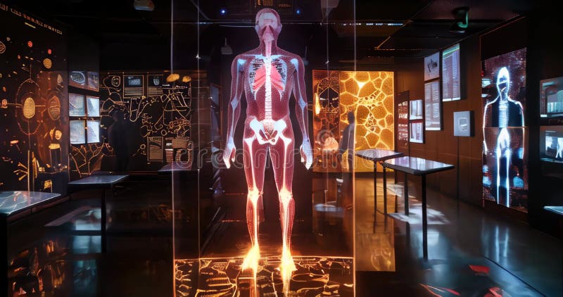 Human Anatomy Interactive Display Set in Classroom, Lit by Ambient ...