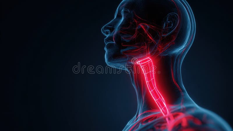 Human Anatomy Profile with Highlighted Trachea and Vascular System in ...