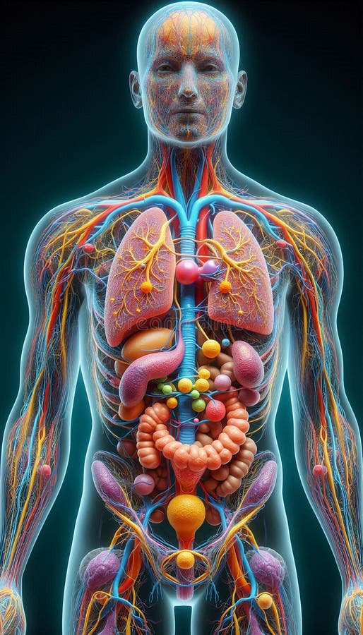 Human Anatomy System with Vivid Internal Structures Stock Illustration ...