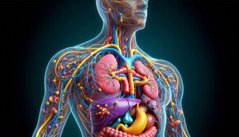 Human Anatomy System with Vivid Internal Structures Stock Illustration ...