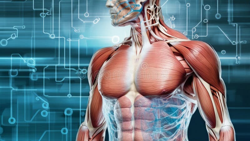 Human Anatomy: Upper Body with Skeletal and Muscular Systems Stock ...