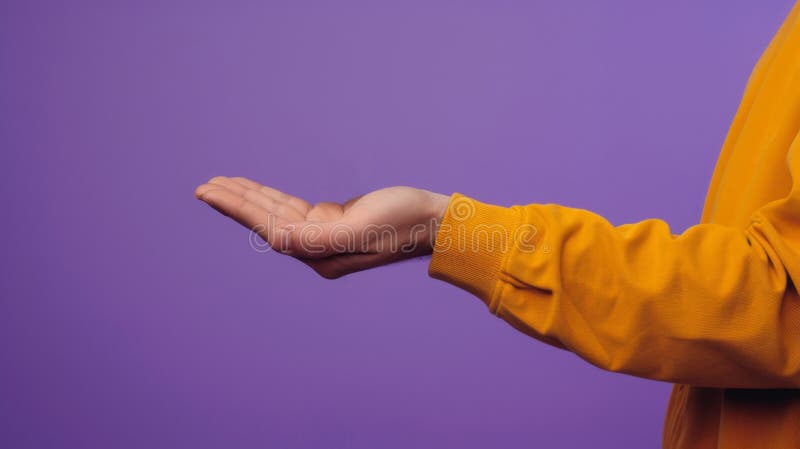 Human Arm with Open Hand Palm Infront of a Purple Background Stock ...