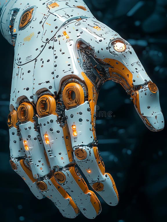 A Human Arm and a Robotic Arm Twisting Together, Representing the ...