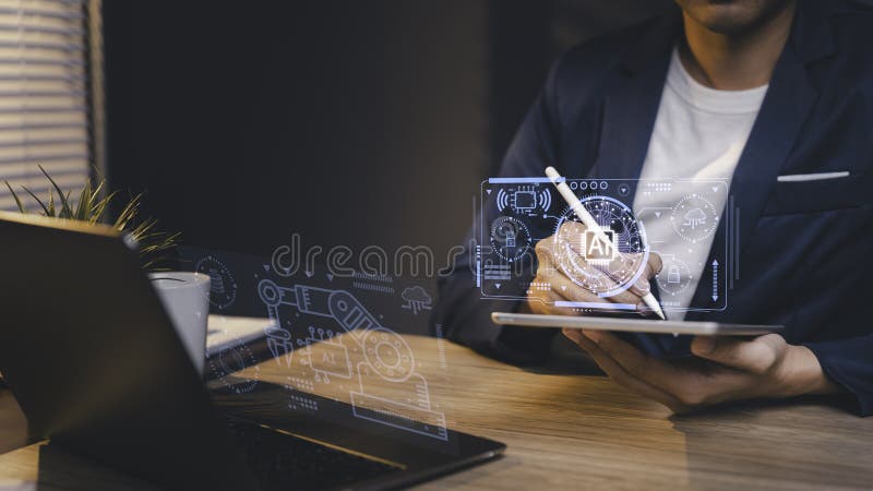 Human and Artificial Intelligence Concept, Futuristic Robot with a ...