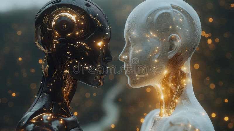 Human and Artificial Intelligence Interaction Concept. Artificial ...