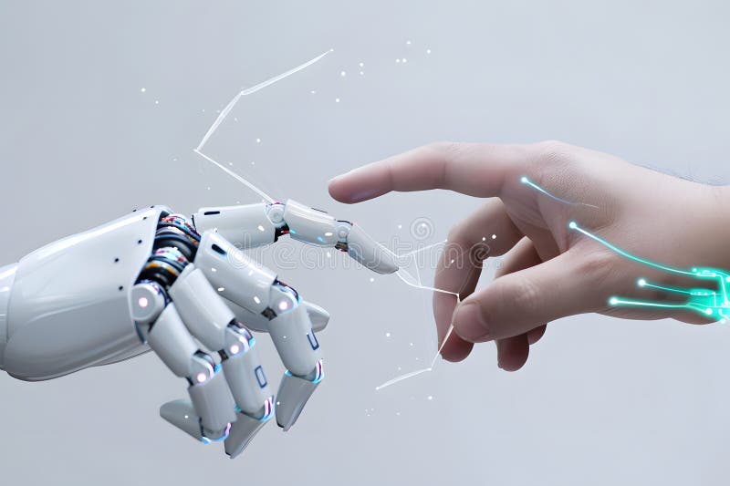 Human and Artificial Intelligence Robot Hand Connection Interaction ...