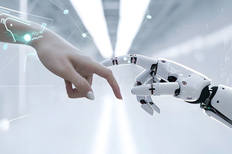Human and Artificial Intelligence Robot Hand Connection Interaction ...