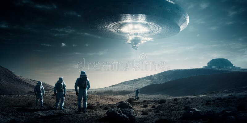 Human Astronauts Looking at an Alien Spaceship in Another Planet, Space ...