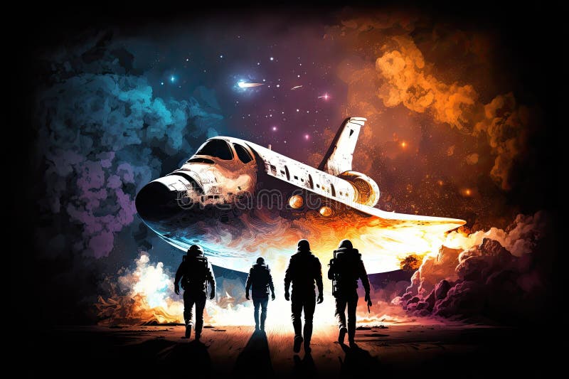 Human Astronauts and a Space Shuttle in an Intergalactic Conflict Stock ...