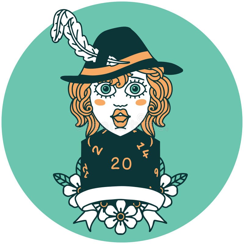 Human Bard Character with Natural 20 Dice Roll Icon Stock Vector ...