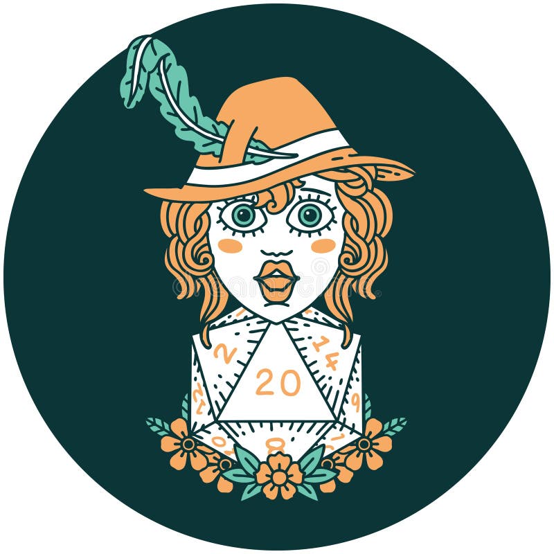 Human Bard with Natural 20 Dice Roll Icon Stock Vector - Illustration ...