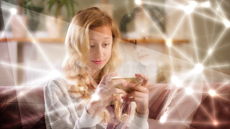 Human Biometric Digital Connection, Triangles Lines Connected Dots and ...