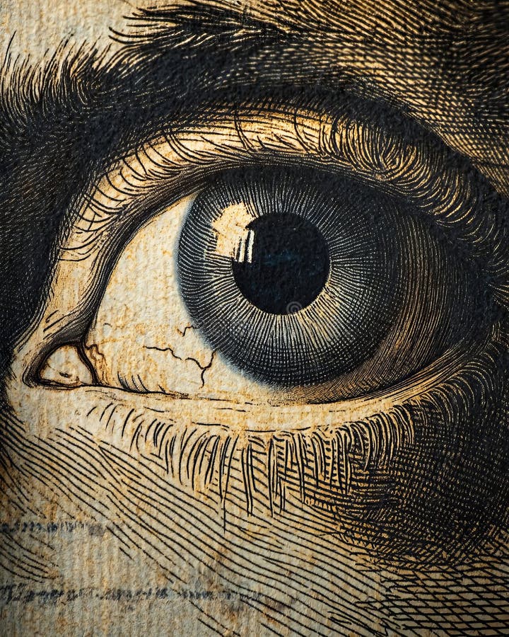 Human Blue Eye Close-up on the Paper Bill Stock Illustration ...