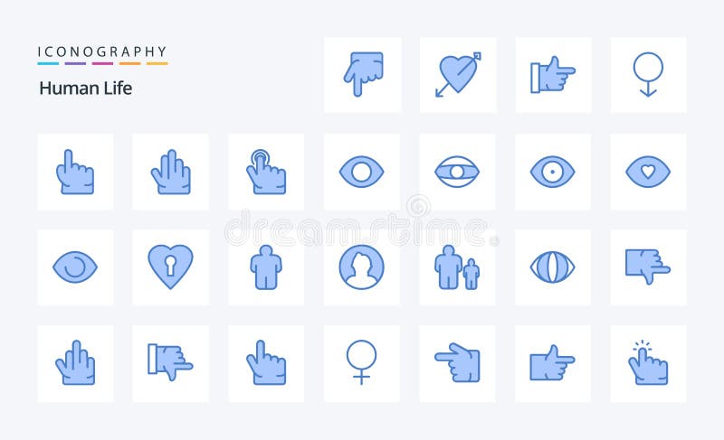 25 Human Blue icon pack stock vector. Illustration of finger - 264625408