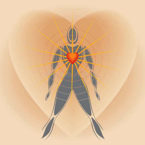 Human Body with Big Heart Radiating Rays of Light Stock Vector ...