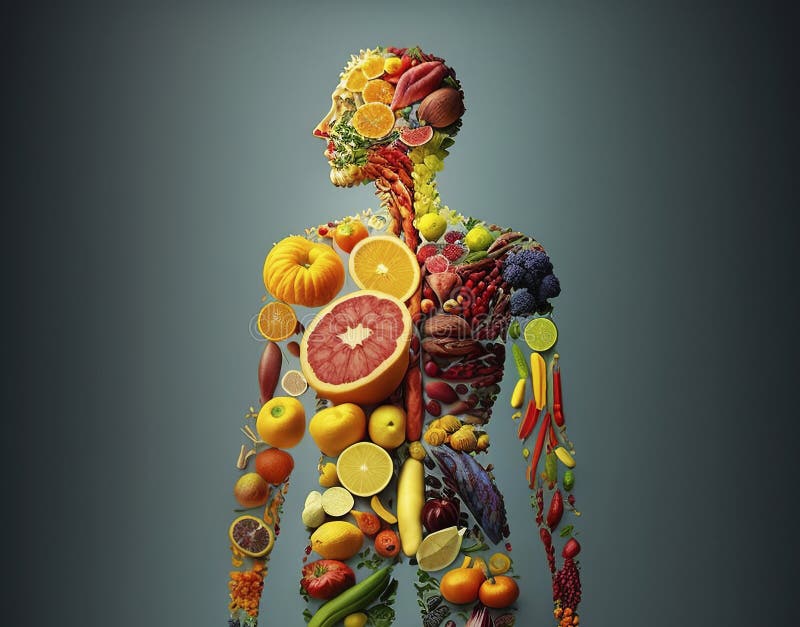 Human Body Formed by Healthy Food. Generative AI. Stock Illustration ...